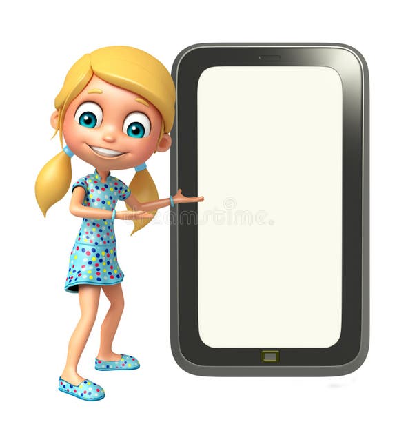 Kid girl with Tab stock illustration. Illustration of young - 77566768