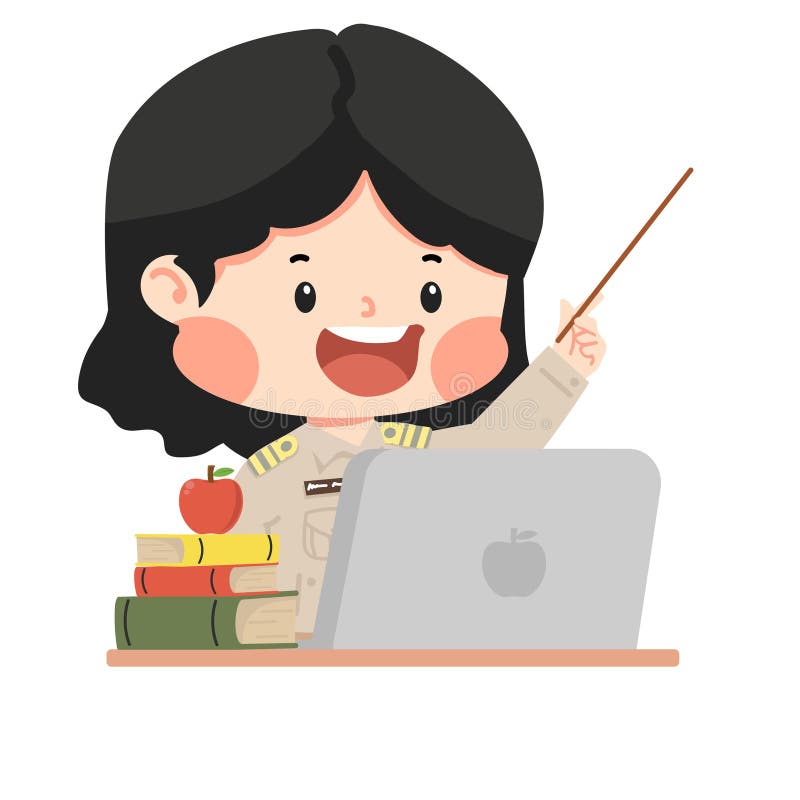 Kid Girl Thai Teacher Teaching with Computers Stock Vector ...