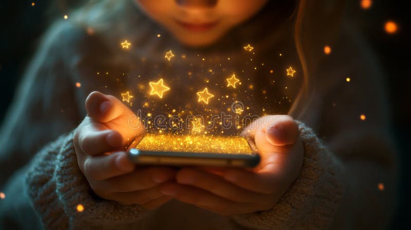 Kid Girl is Using Mobile Cell Phone. Applications, Likes, Technology ...