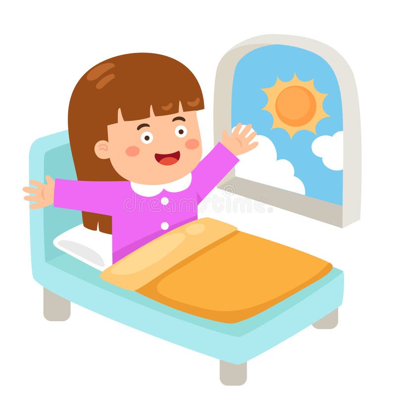 Kid Girl Wake Up in the Morning Stock Vector - Illustration of home ...