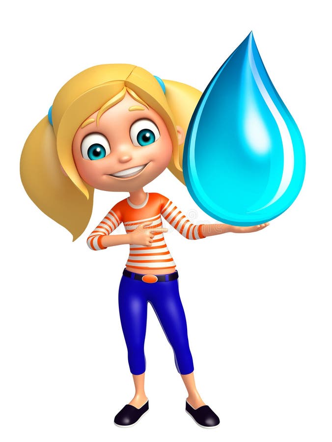 Kid girl with Water drop stock illustration. Illustration of cheerful ...