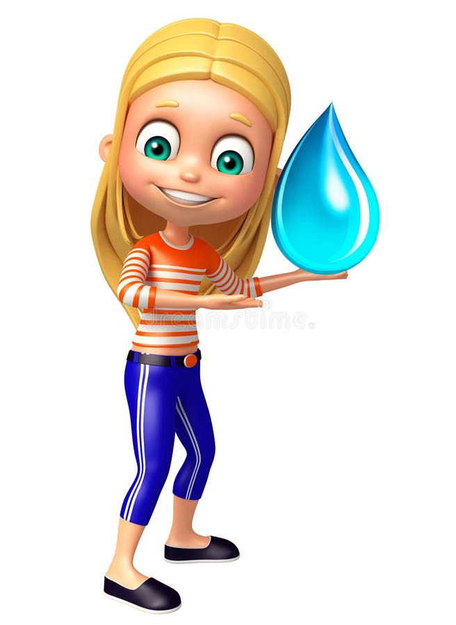 Kid girl with Water drop stock illustration. Illustration of cheerful ...