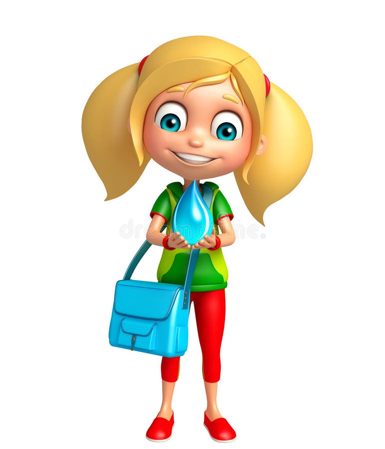 Kid Girl with Water Drop and School Bag Stock Illustration ...