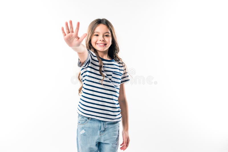 Kid giving high five stock photo. Image of jeans, adorable - 105229440