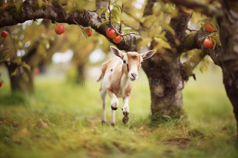 Kid Goat Frolicking Under an Apple Tree Stock Illustration ...