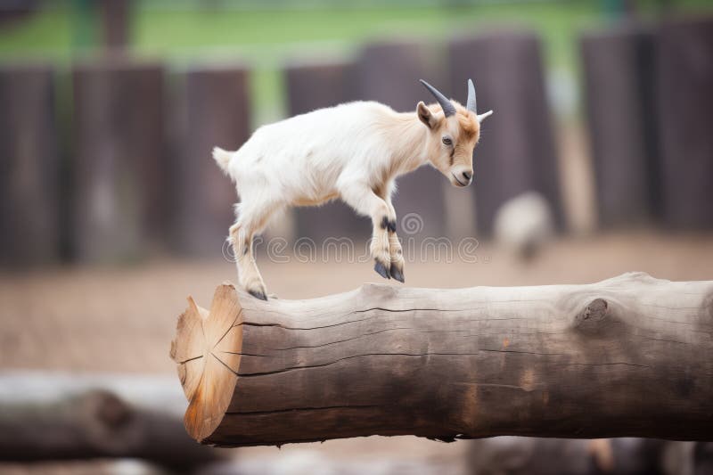 Kid Goat Making a High Jump Over Log Stock Illustration - Illustration ...