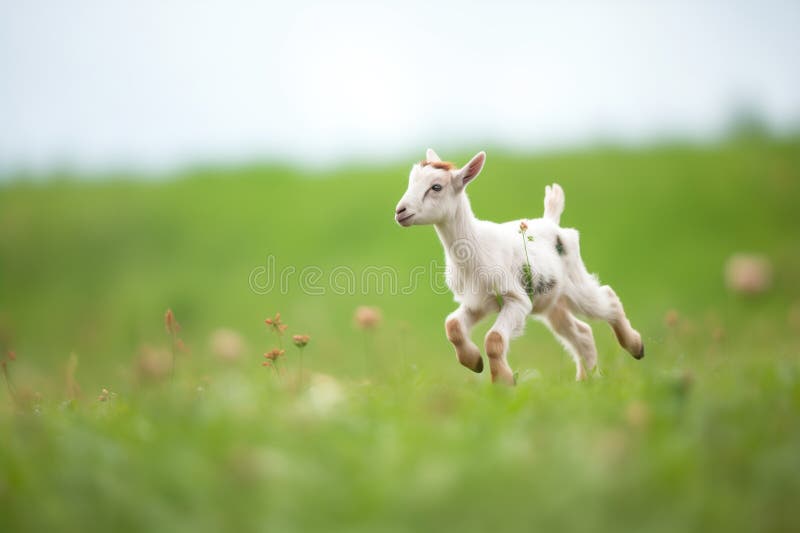 Kid Goat Prancing in a Green Field Stock Illustration - Illustration of ...