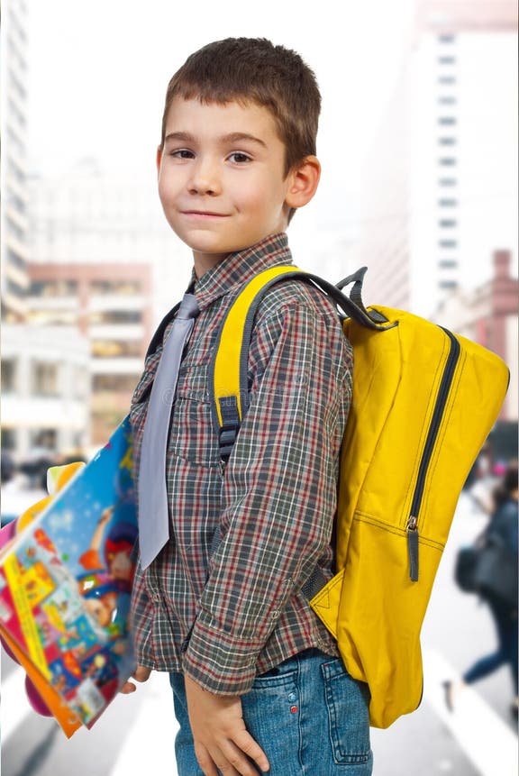 Kid Going School with Backpack Stock Image - Image of school, face ...