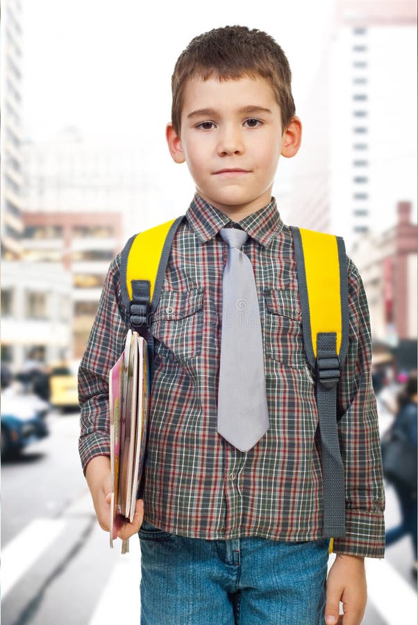 Kid Going School with Backpack Stock Photo - Image of face, lessons ...