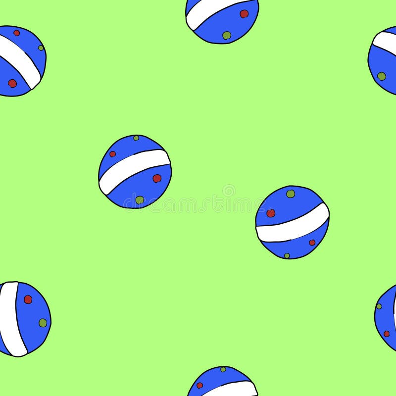 Kid Green Seamless Vector Pattern with Blue Balls. Art Continuous ...