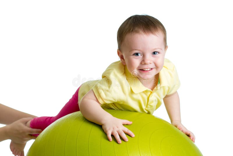 Kid on gymnastic ball stock image. Image of beautiful - 41534879