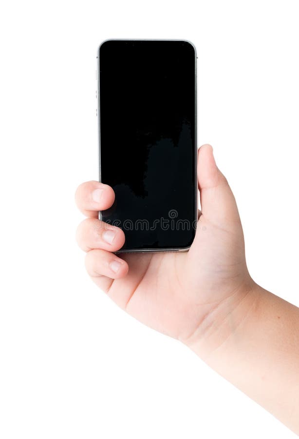 Kid Hand Holding Mobile Smart Phone with Blank Screen. Stock Photo ...
