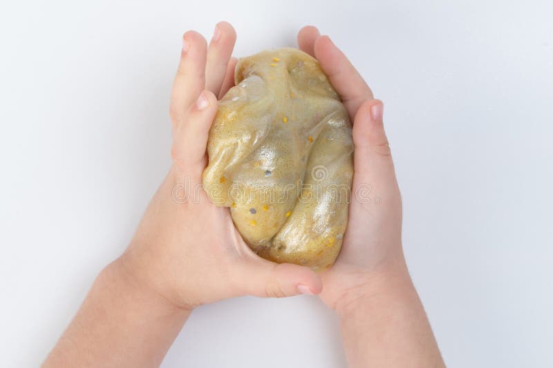 Kid hand mixing slime stock photo. Image of child, science - 303849524