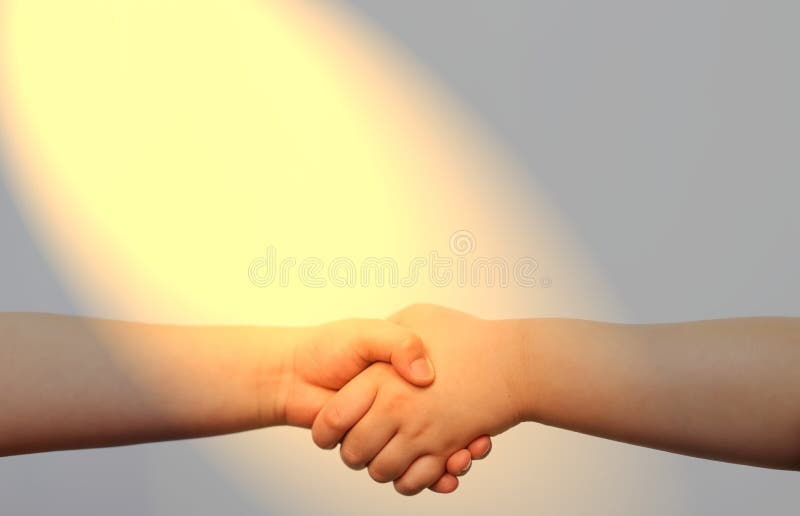 Kid Hand Shake in Start Partnership Concept with Sun Light Stock Image ...