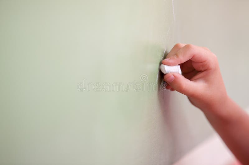 Kid Hand Writing on Chalkboard Stock Image - Image of child, little ...