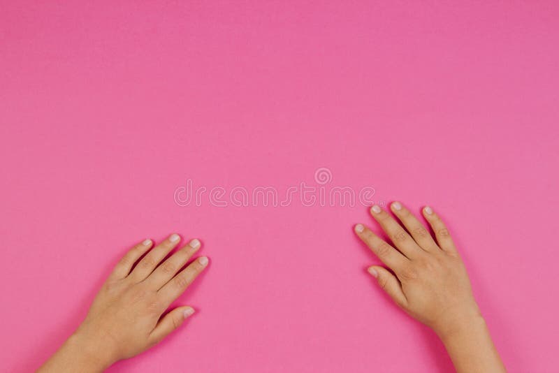 Kid Hands on Pink Background. Stock Image - Image of body, desk: 121483465