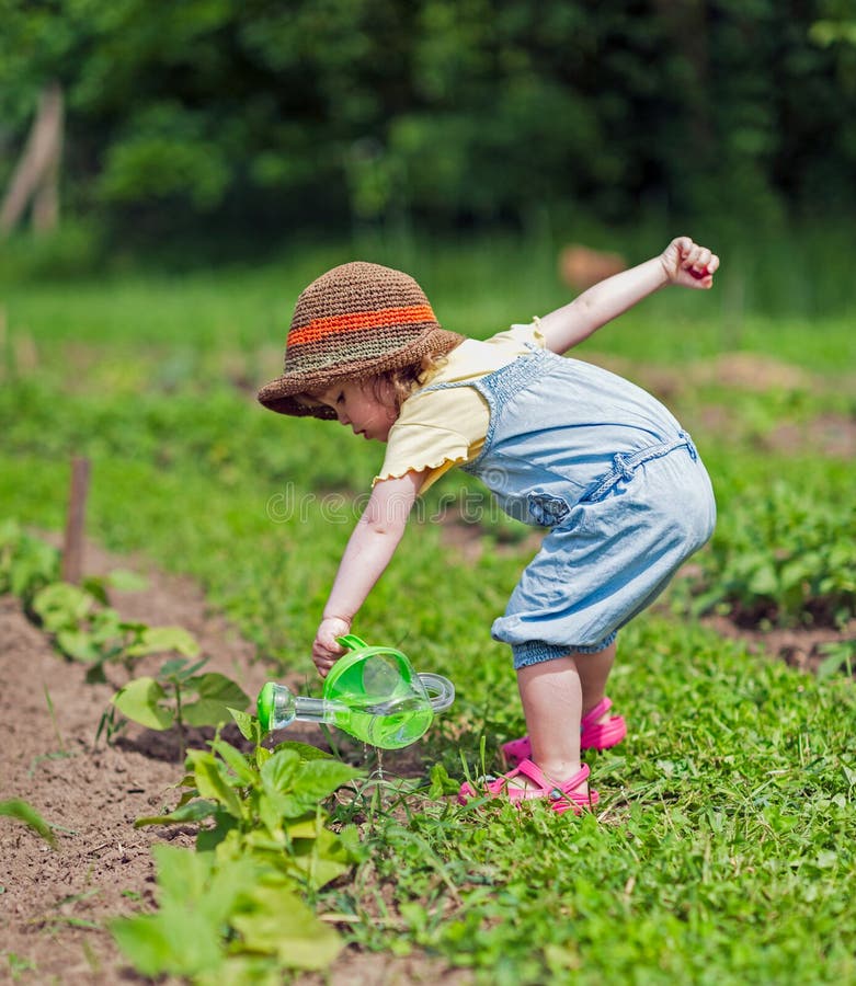 Kid with Hat Pouring Vegetable Stock Image - Image of infant, field ...