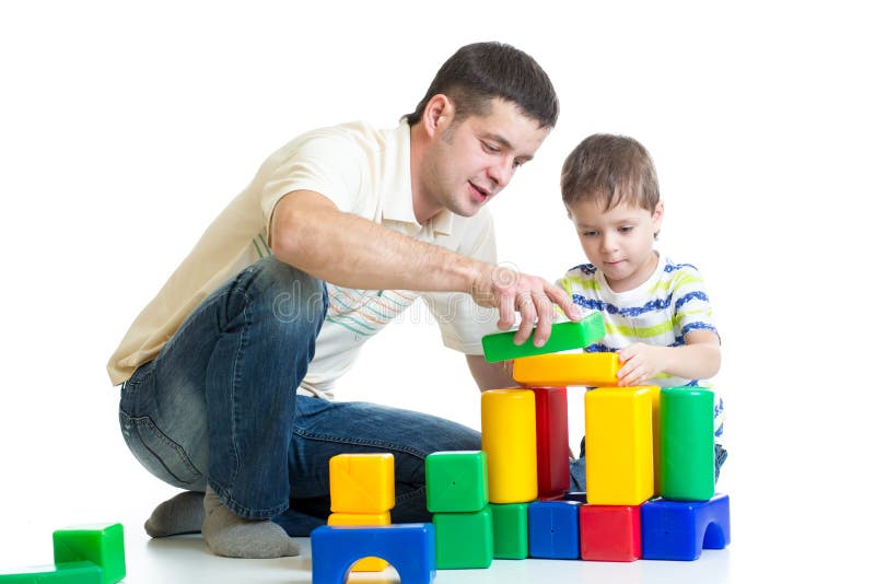 Kid and His Dad Play with Building Blocks Stock Photo - Image of play ...