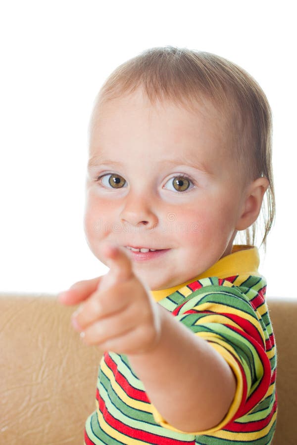 Kid with His Finger Pointing. Stock Image - Image of emotion ...