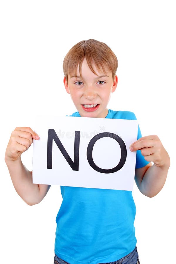 Kid hold Slogan NO stock image. Image of disabling, childhood - 44063901
