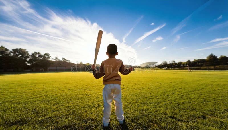 Kid Holding a Baseball Bat in a Field Stock Illustration - Illustration ...