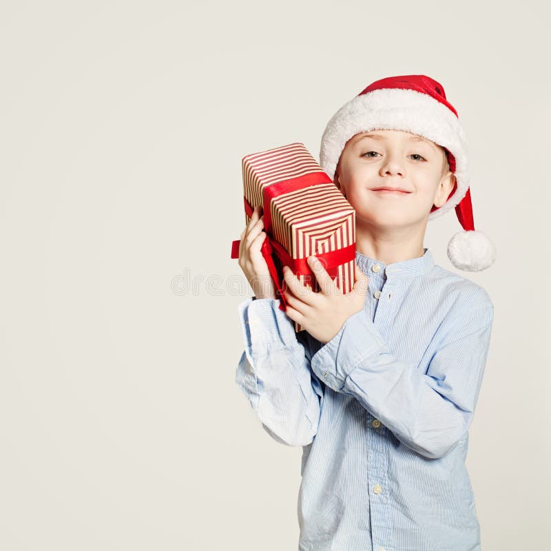 Kid Holding Christmas Gift Box. Child Boy And Gift Stock Photo - Image ...