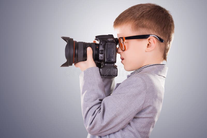 Kid Holding A Dslr Camera Isolated On The White Stock Image - Image of ...