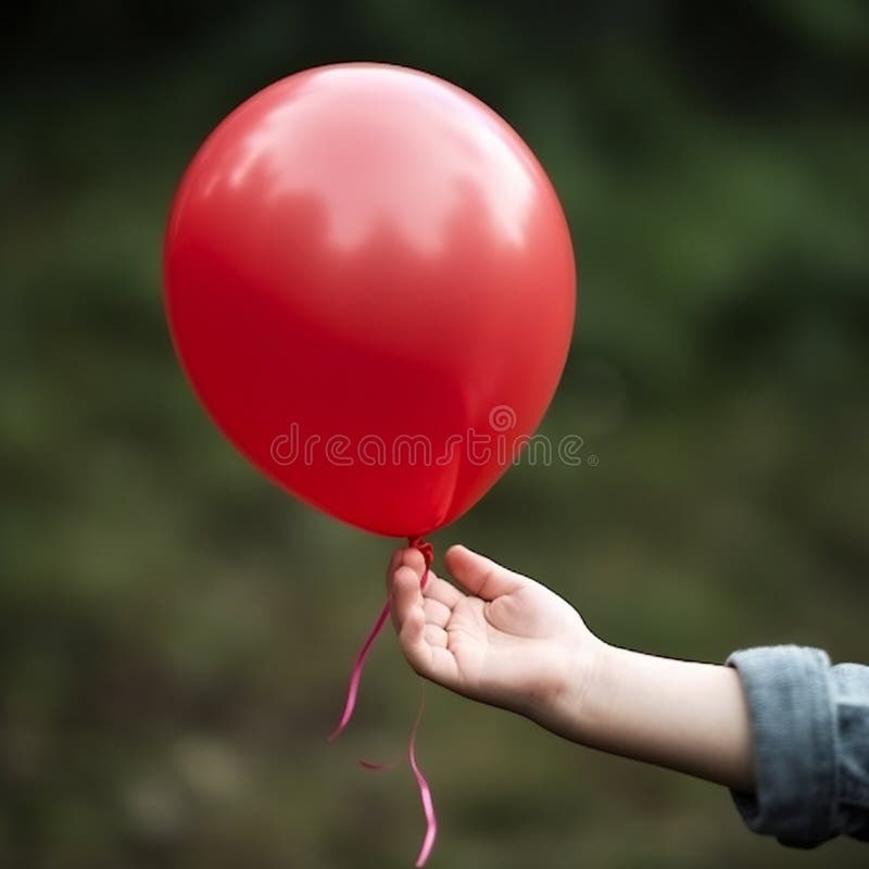 Kid Holding a Red Balloon in Hand. Generative Ai Stock Illustration ...