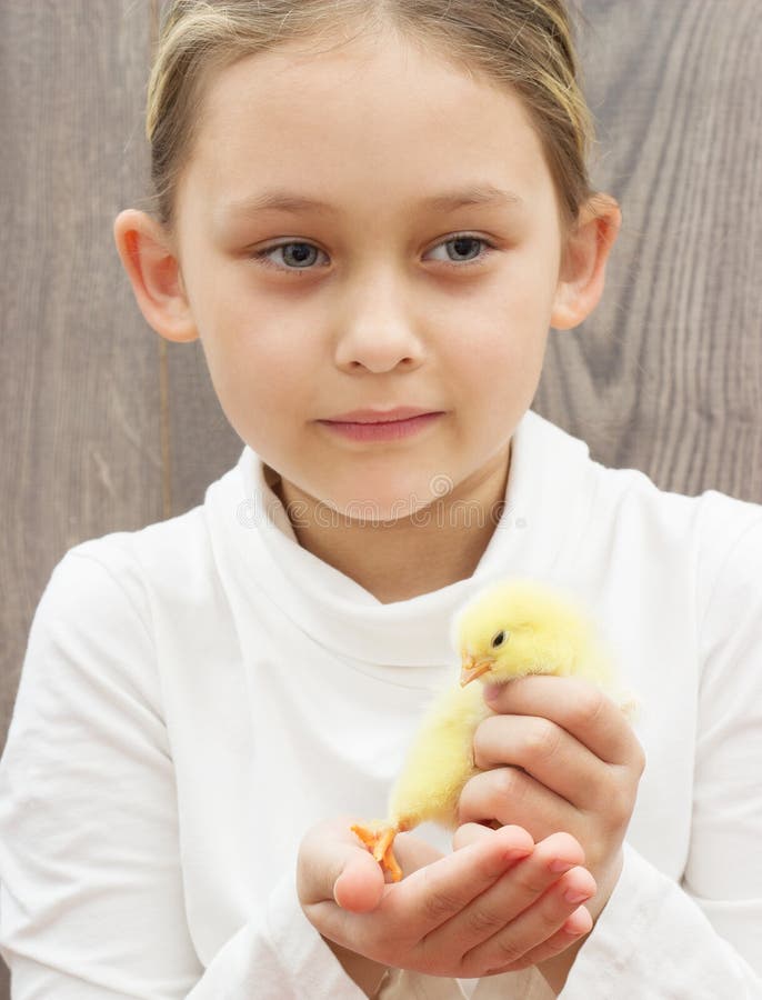 Kid Holding a Yellow Chicken Stock Image - Image of cheerful, care ...