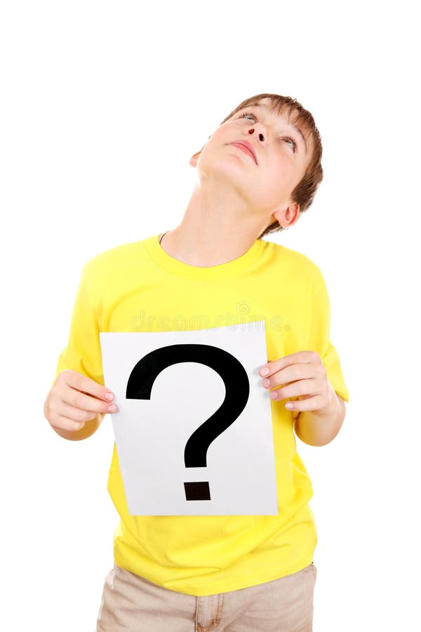 Kid holds Question Mark stock image. Image of pensive - 41824087