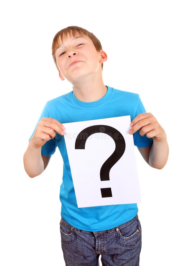 Kid holds Question Mark stock image. Image of plate, glad - 45367539