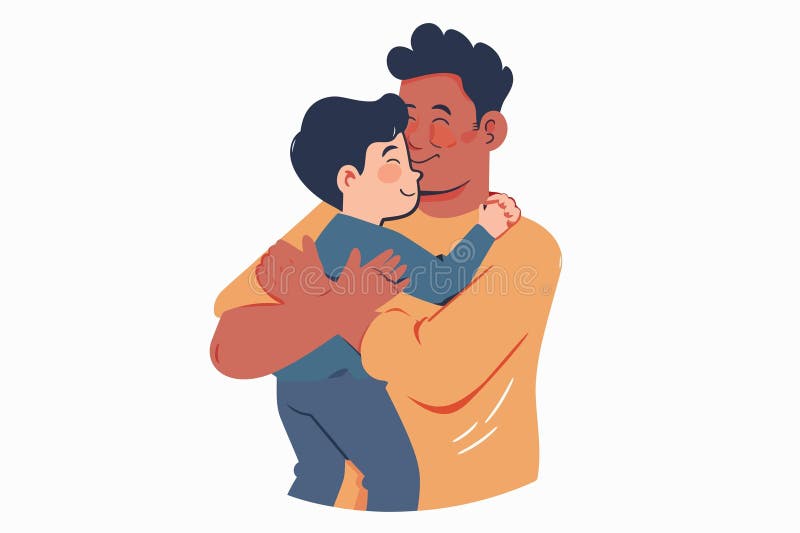 Kid Hugging with Man Stock Image Isolated Vector Style Stock Vector ...