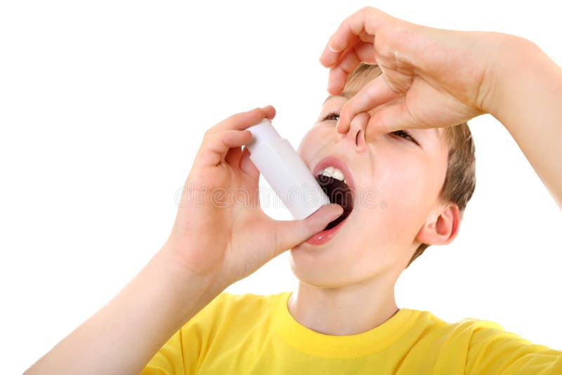 Girl Using an Inhaler stock photo. Image of blond, asthmatic - 7772514