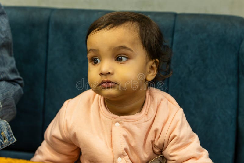Kid Innocent Face Expression Sitting at Sofa at Night Stock Photo ...