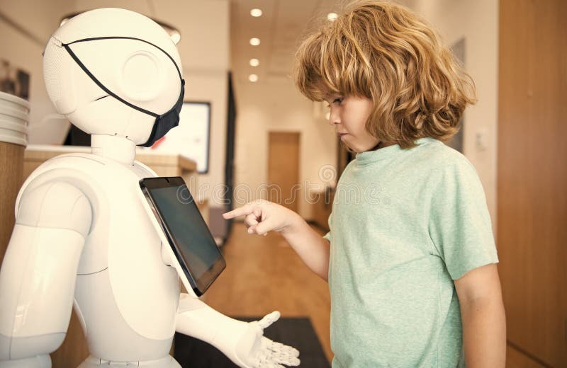 Kid Interact with Robot Artificial Intelligence, Communication Stock ...
