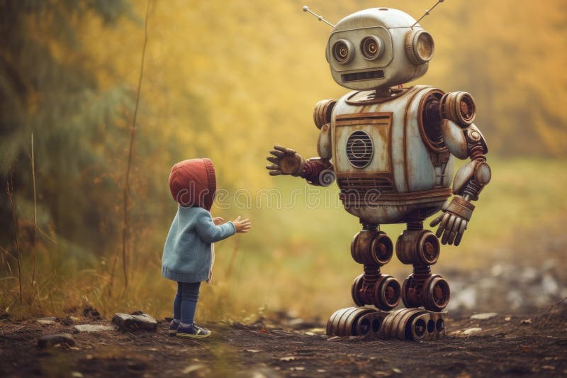 Kid Interact with Robot Artificial Intelligence Generative AI Stock ...