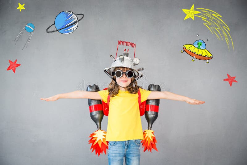 Kid with Jet Pack Playing at Home Stock Image - Image of leader, future ...