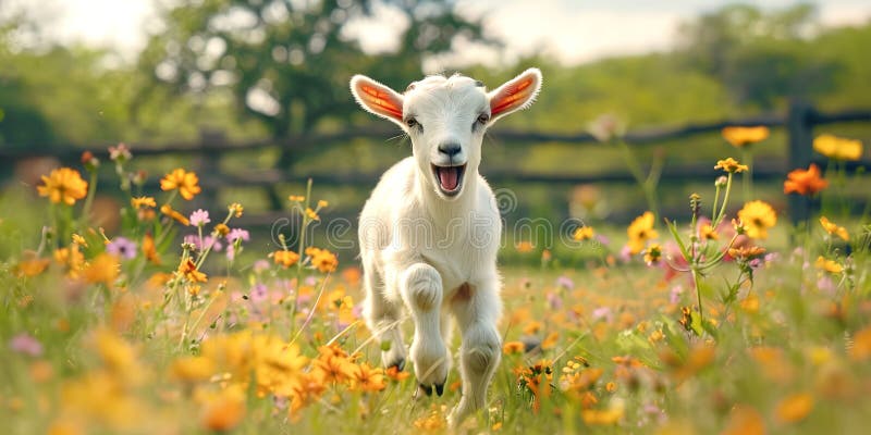 A Kid Lamb Running Across a Field Stock Photo - Image of landscape ...