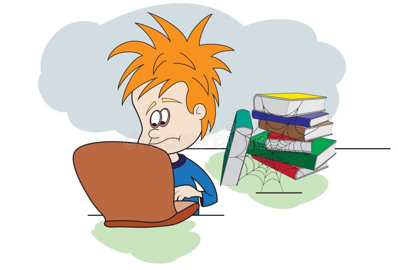 Kid with Laptop and Books stock vector. Illustration of cartoon - 20918447