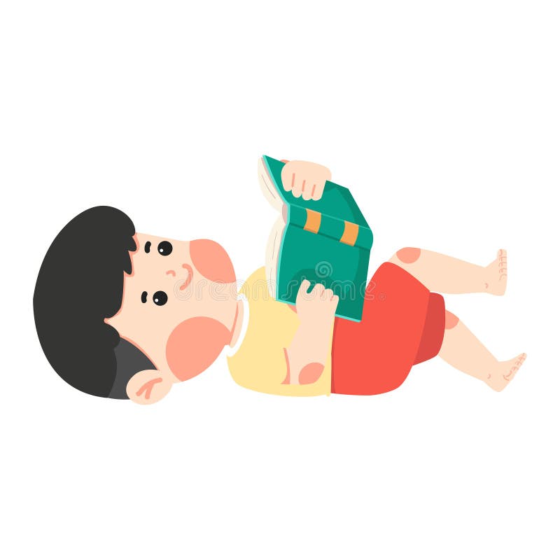 Kid lay down and read book stock vector. Illustration of study - 334858351