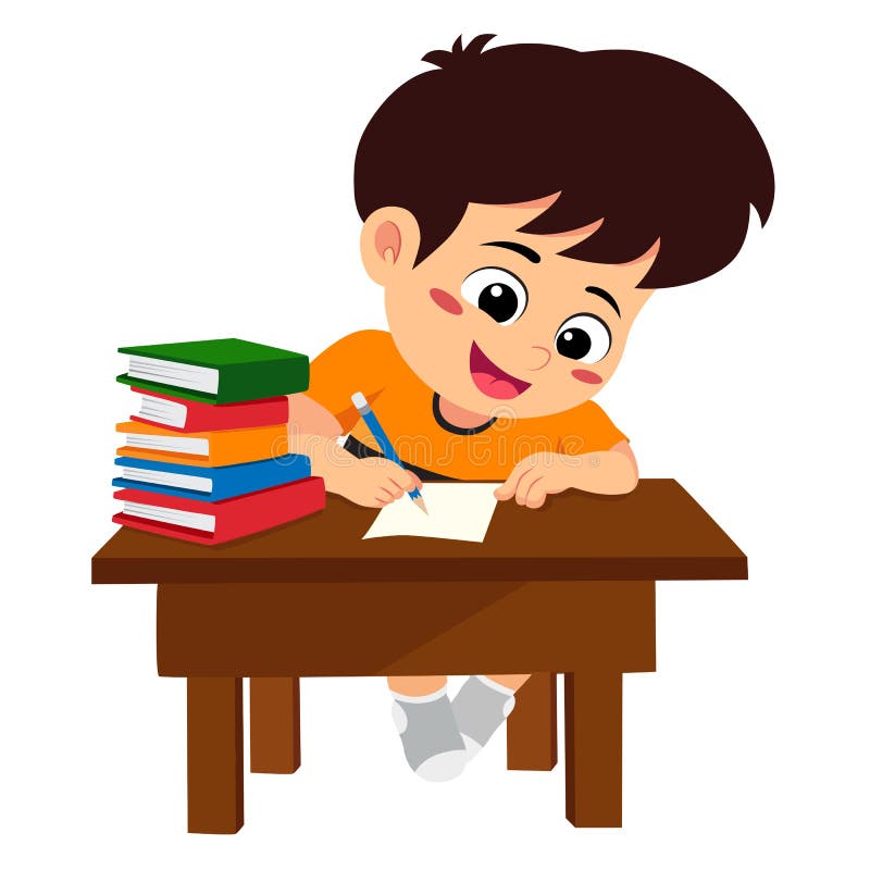 Cartoon Kid Writing A+ Grade Stock Vector - Illustration of ethnicity ...