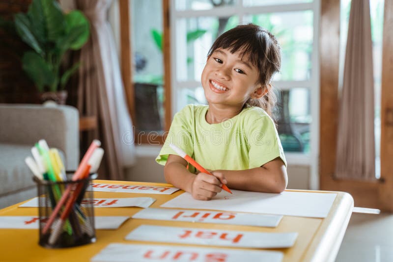 Kid Learning at Home Doing Some Homework Stock Photo - Image of asian ...