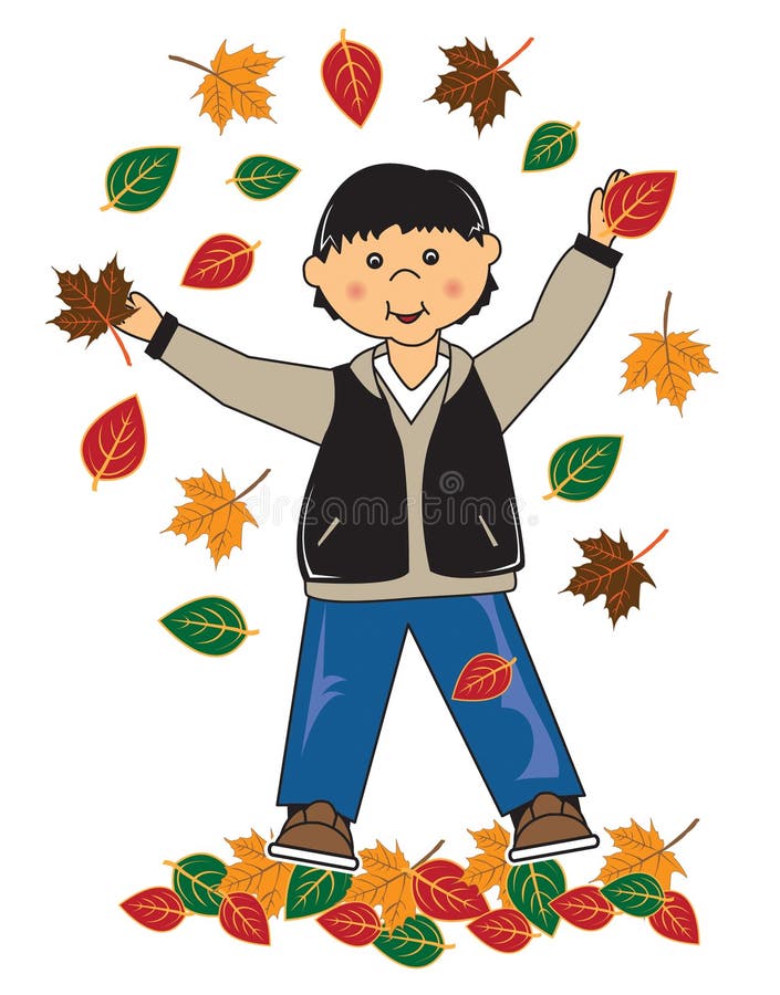 Kid in leaves asian boy stock illustration. Illustration of asian ...