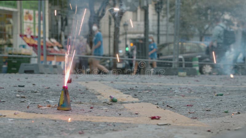 Kid Lighting a Fuse of a Firecracker on Las Fallas Stock Footage ...