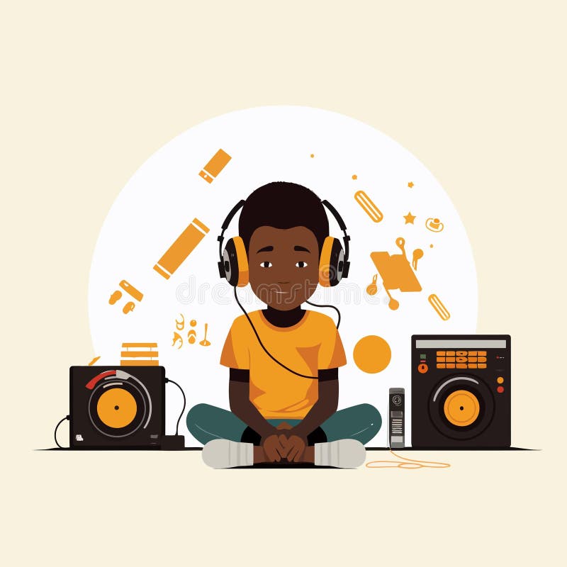 Kid Listening Music Vector Flat Minimalistic Isolated Illustration ...