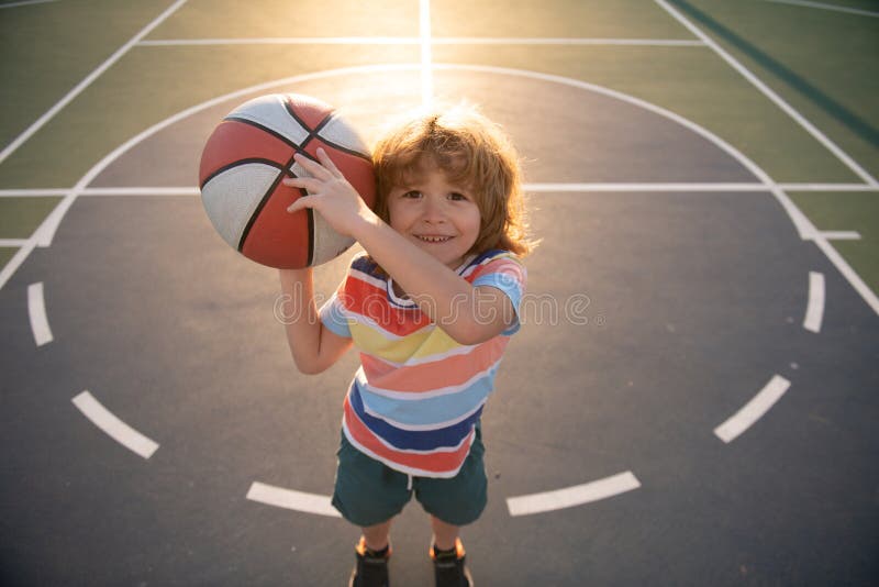 Kid Little Boy Playing Basketball with Basket Ball. Stock Image - Image ...