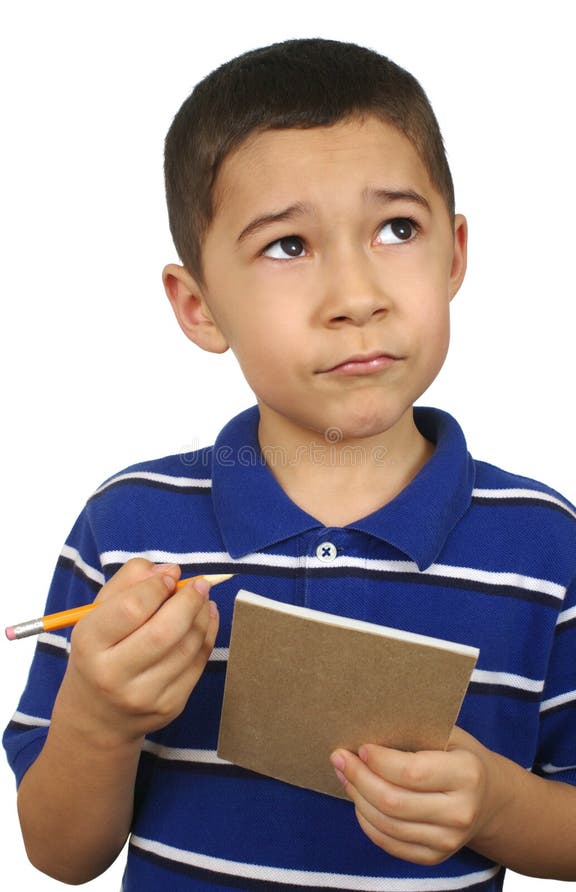 Kid Looking Up with Notebook Stock Image - Image of isolated, male ...