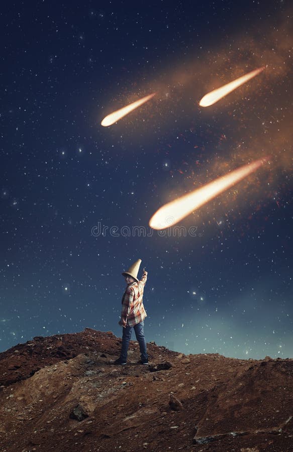 Falling star kid stock image. Image of explorer, night - 160164735