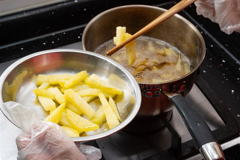 Kid Making French Fries in Kitchen Stock Photo - Image of diet, fresh ...