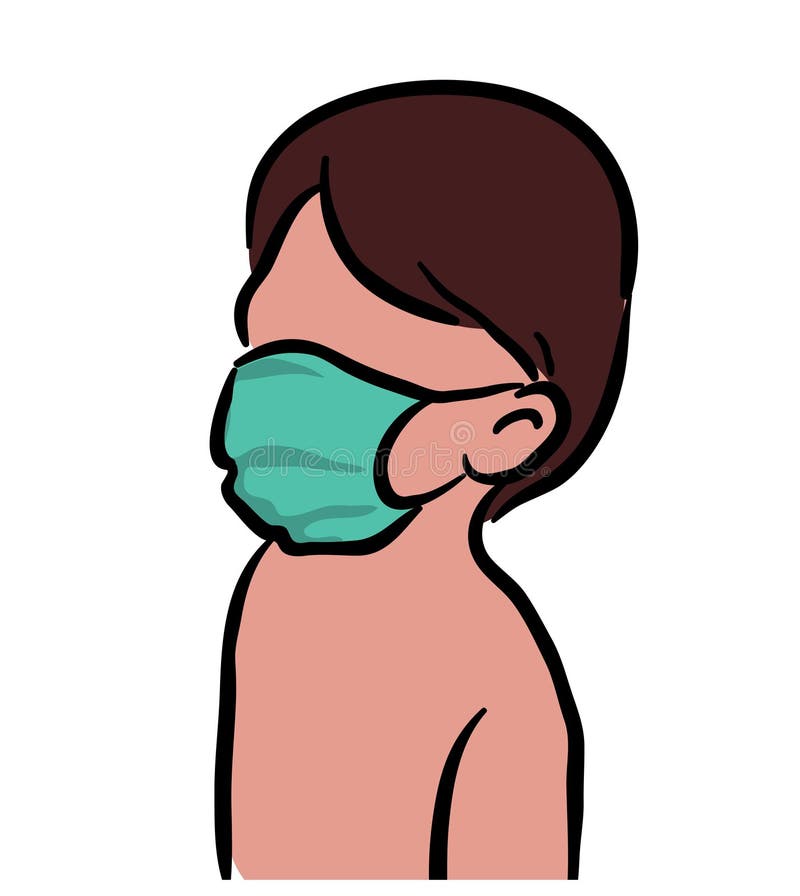 Kid with mask on face stock vector. Illustration of green - 220377986